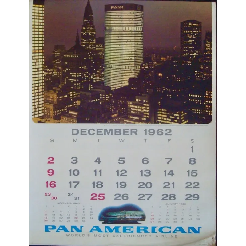 Pan Am Airways Airlines vintage 1962 calendar travel poster ...