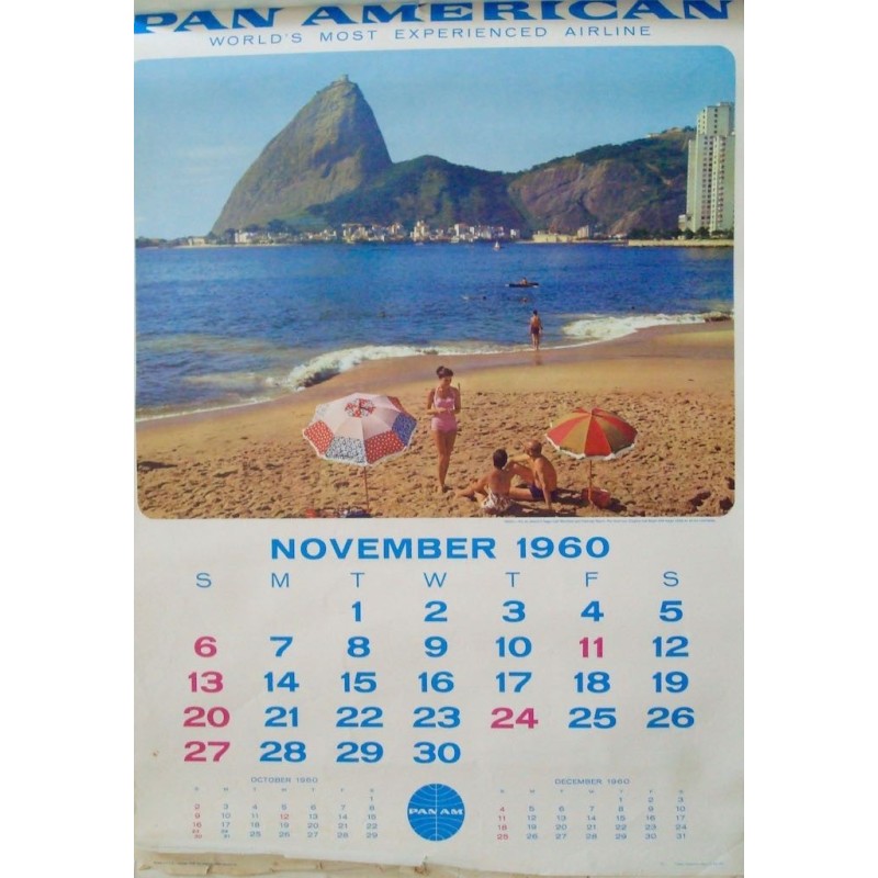 Pan Am Airways Airlines vintage 1960 calendar travel poster ...