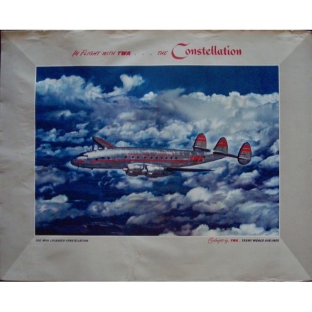 TWA Lockheed Constellation vintage 1954 Airlines travel poster ...