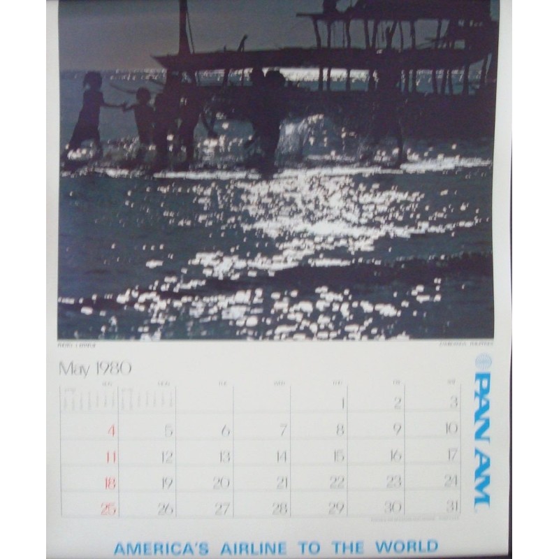 Pan Am Airways Airlines vintage 1980 calendar travel poster ...