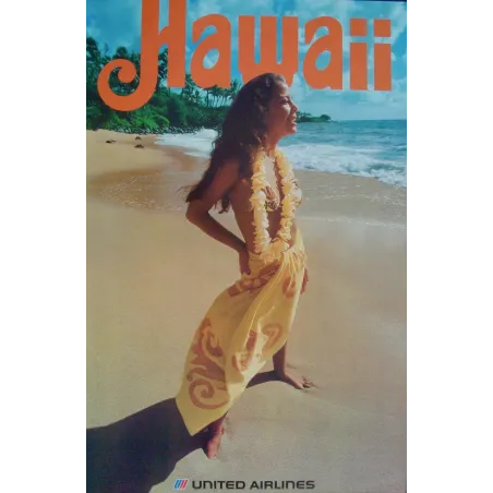 United Airlines Hawaii vintage 1983 travel poster - illustraction Gallery