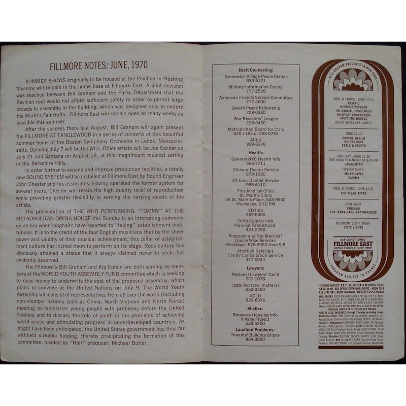 Crosby Stills Nash & Young 1970 Fillmore East concert program ...