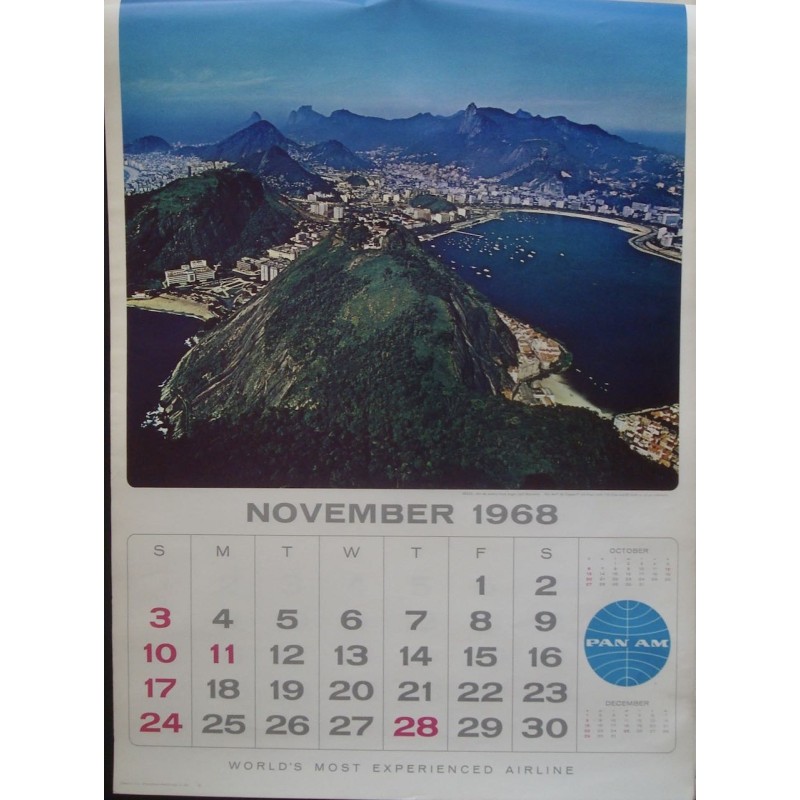 Pan Am Airways Airlines vintage 1968 calendar travel poster ...