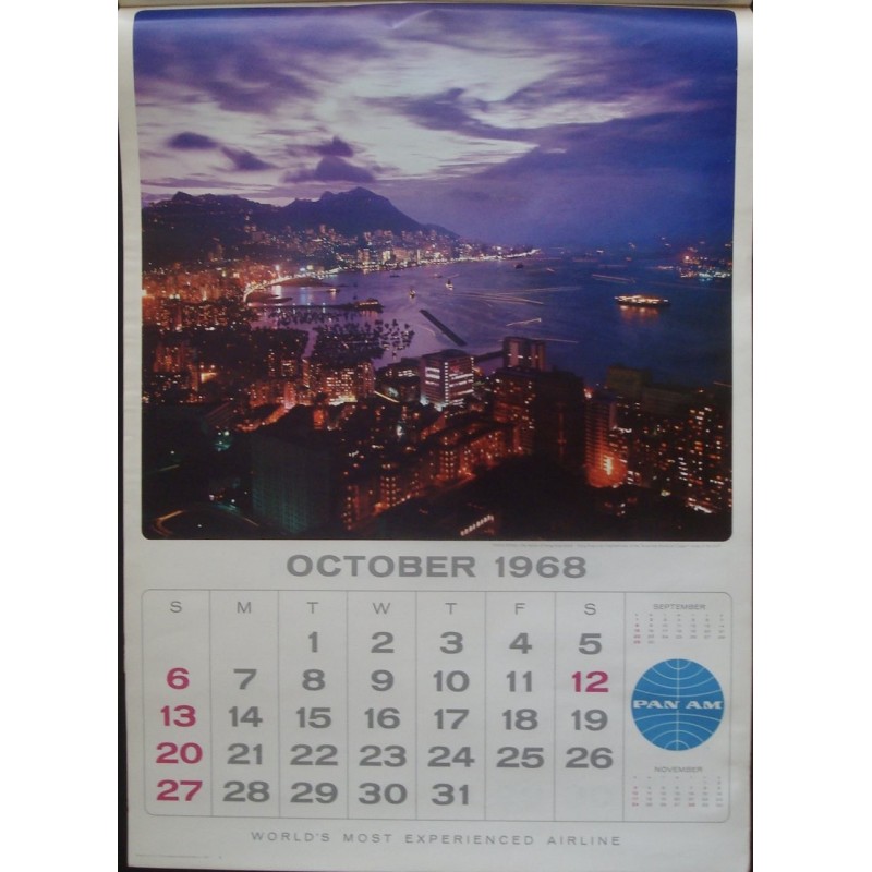Pan Am Airways Airlines vintage 1968 calendar travel poster ...